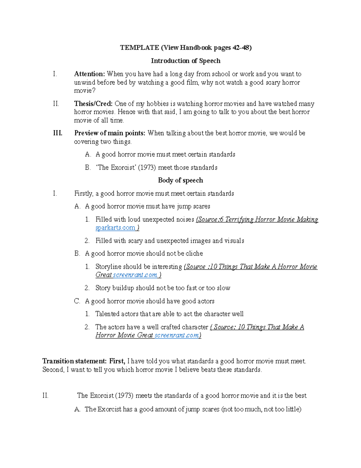 3rd Speech Outline - Example of assignment for guidance and reference ...
