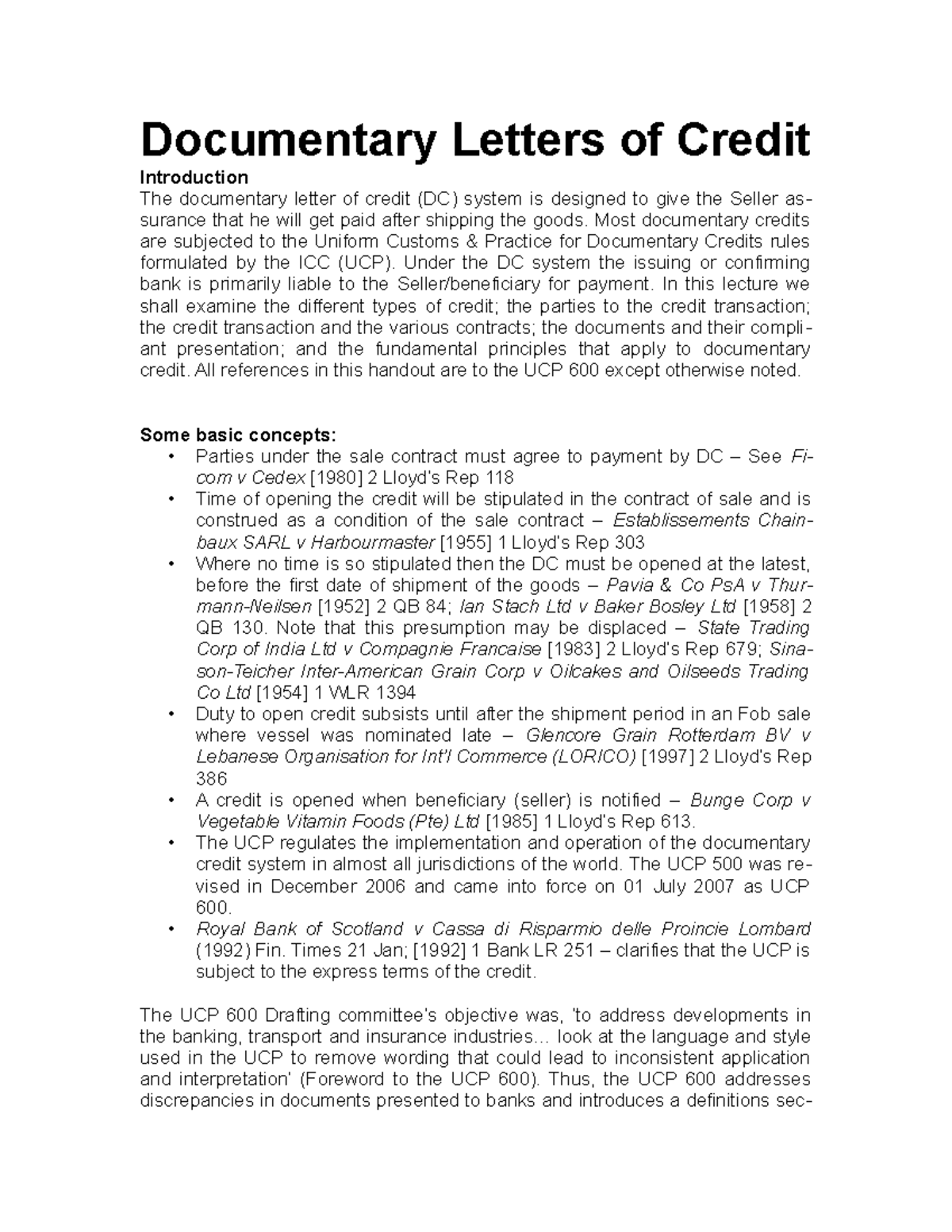 Documentary Letters of Credit - Documentary Letters of Credit ...