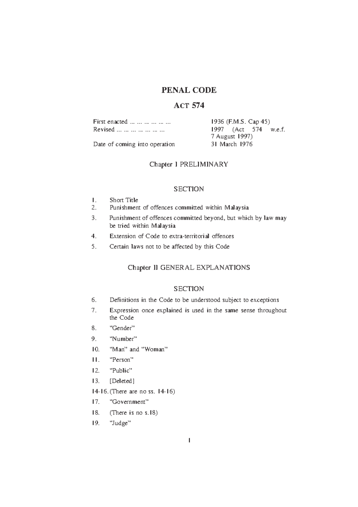 Penal Code Act 574 - for reference - PENAL CODE ACT 574 First enacted