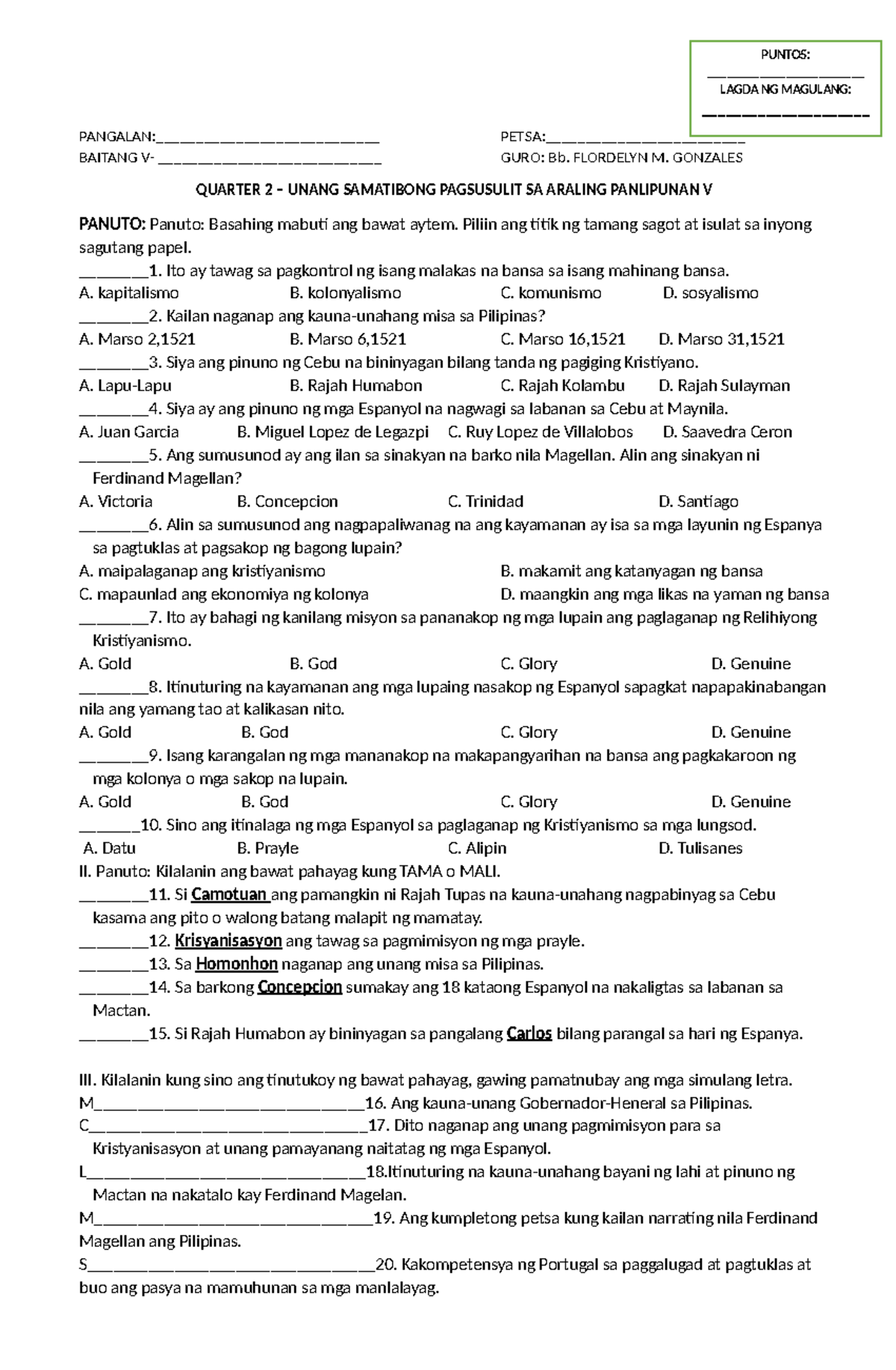 1ST Summative TEST IN ALL - PANGALAN:____________________________ PETSA
