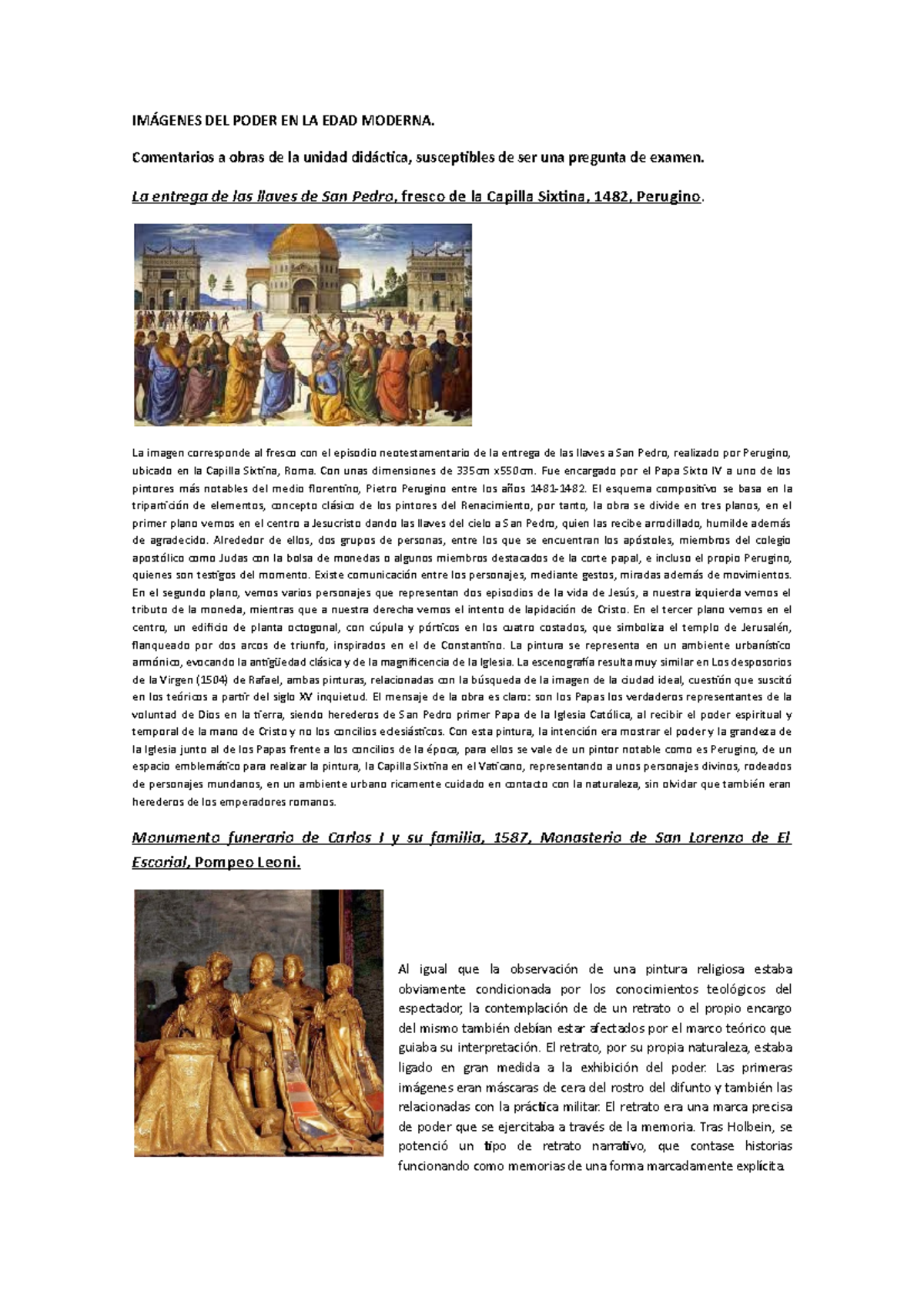 B Comentarios pinturas y preguntas examen - IMÁGENES DEL PODER EN LA ...