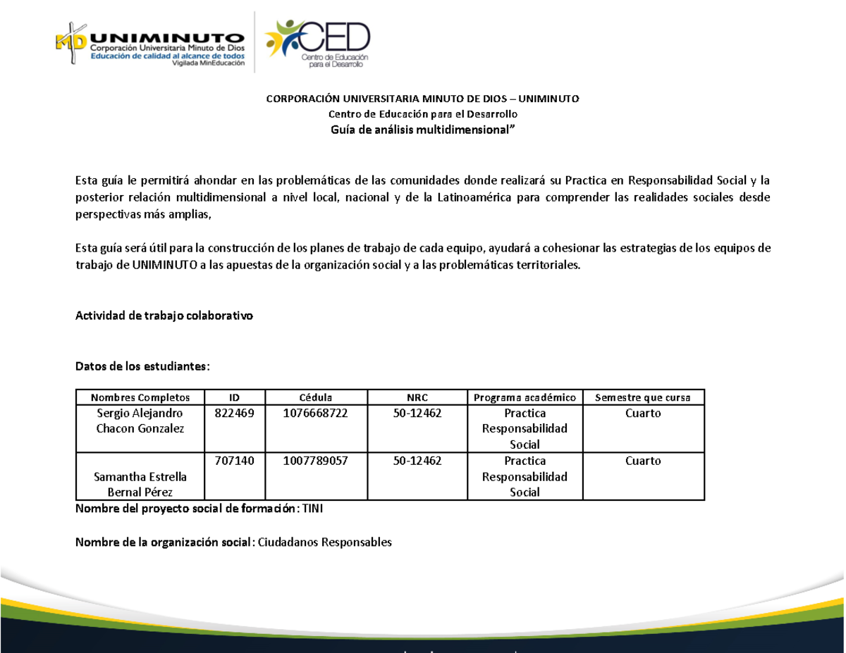 Guia multidimencional - CORPORACI”N UNIVERSITARIA MINUTO DE DIOS – UNIMINUTO Centro de EducaciÛn ...