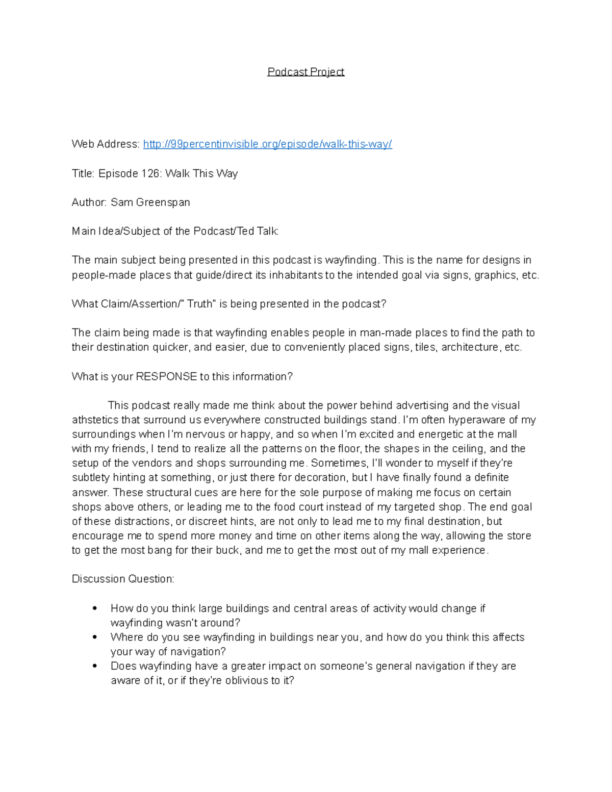 Podcast Project - Harwood - Podcast Project Web Address ...