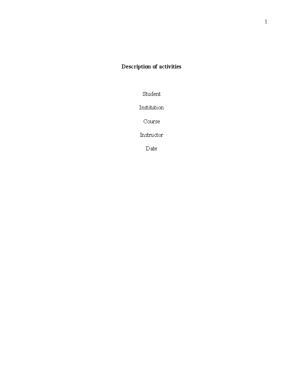Description of activities - Description of activities Student ...