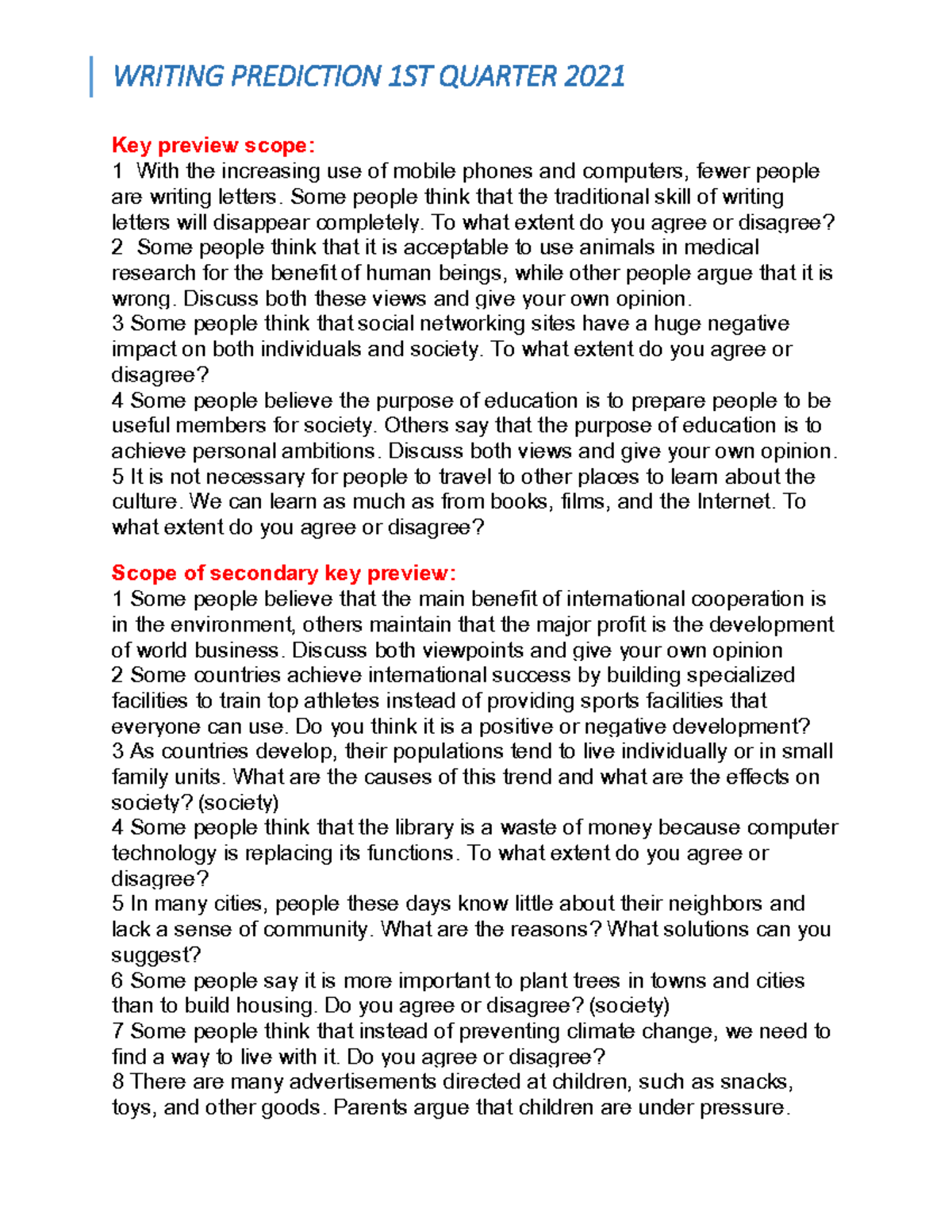 Writing Prediction 1ST Quarter 2021 - WRITING PREDICTION 1 ST QUARTER ...