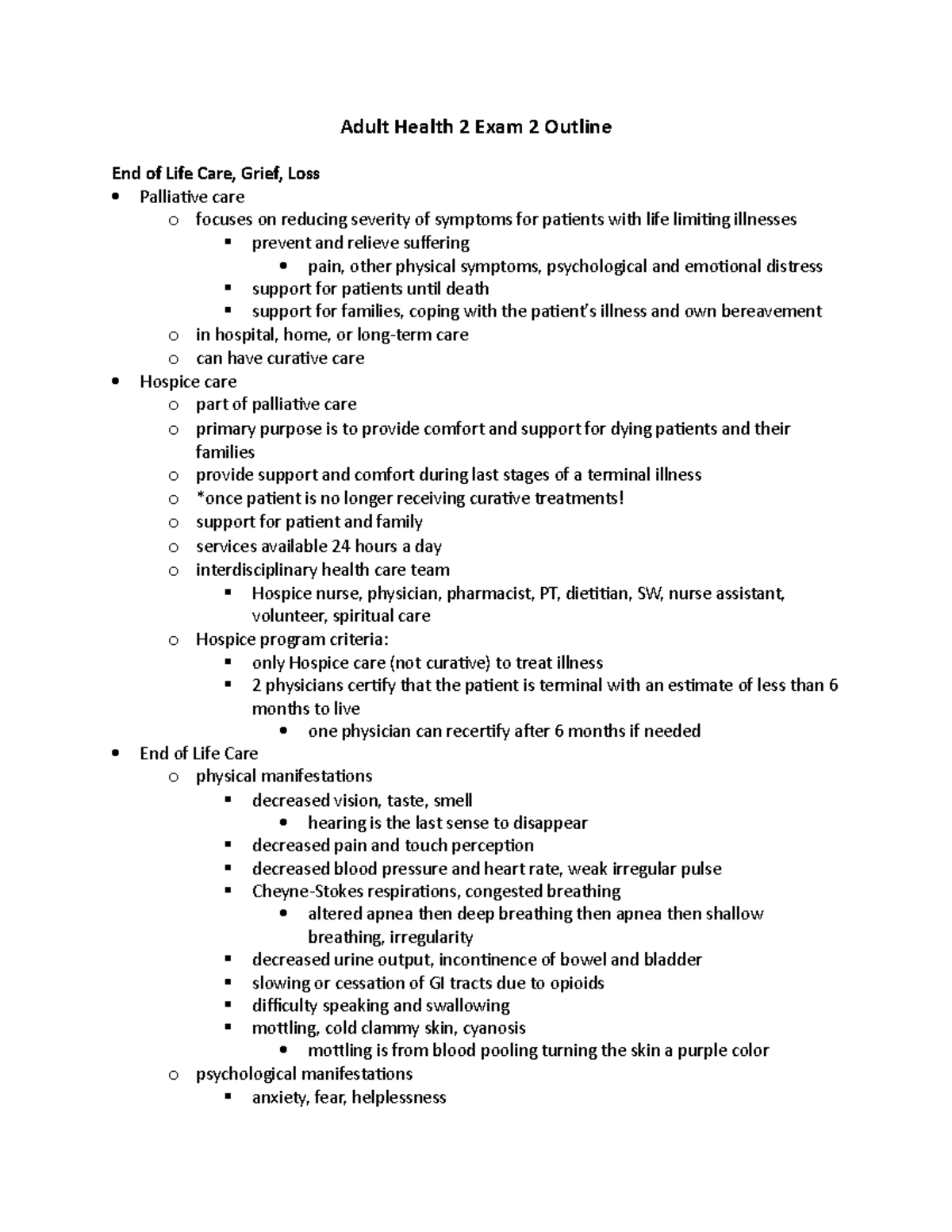 Adult Health 2 Exam 2 Outline - Adult Health 2 Exam 2 Outline End of ...