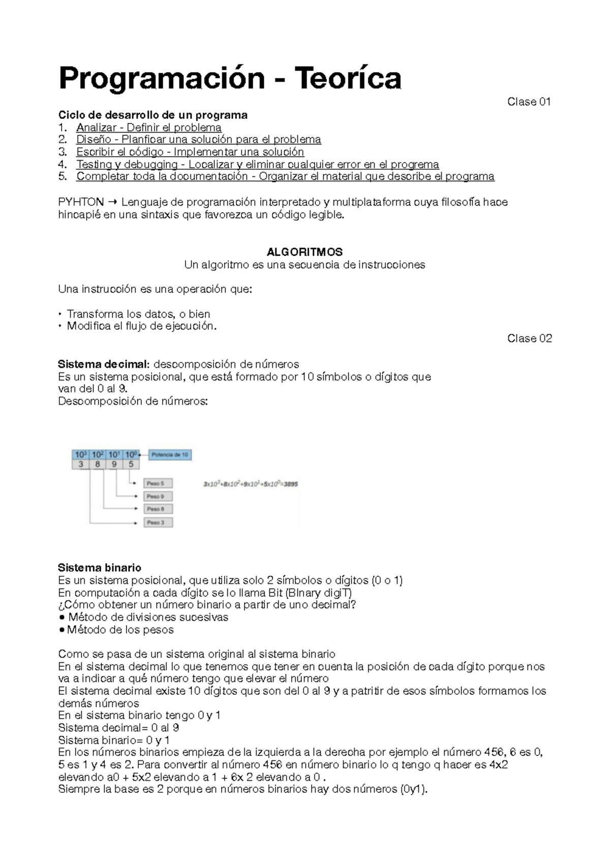 Resumen programacion 01 - Programación - Teoríca Clase 01 Ciclo de desarrollo de un programa ...