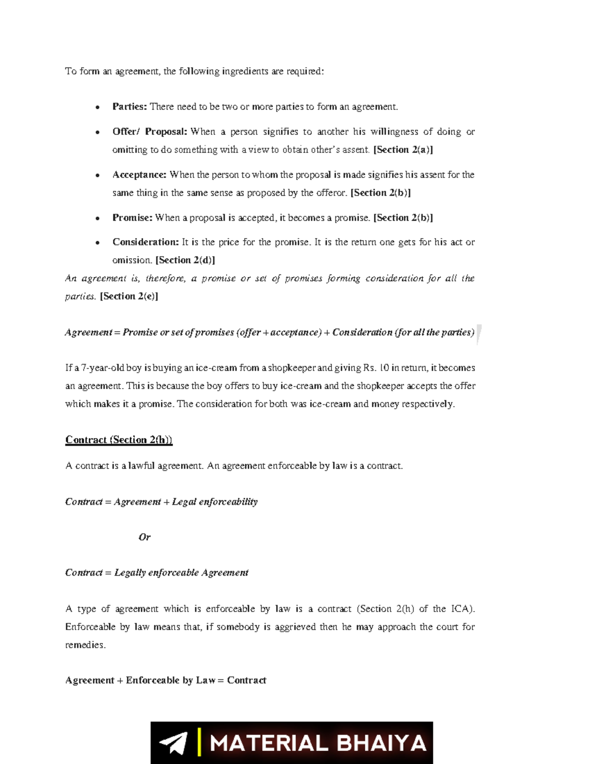Complete Contract Law Notes - To form an agreement, the following ...