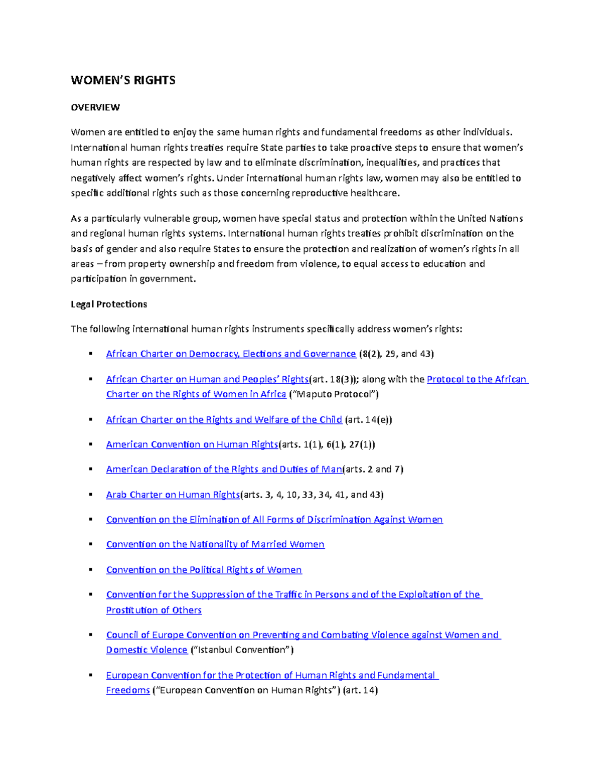 Women Rights - WOMEN’S RIGHTS OVERVIEW Women are entitled to enjoy the ...