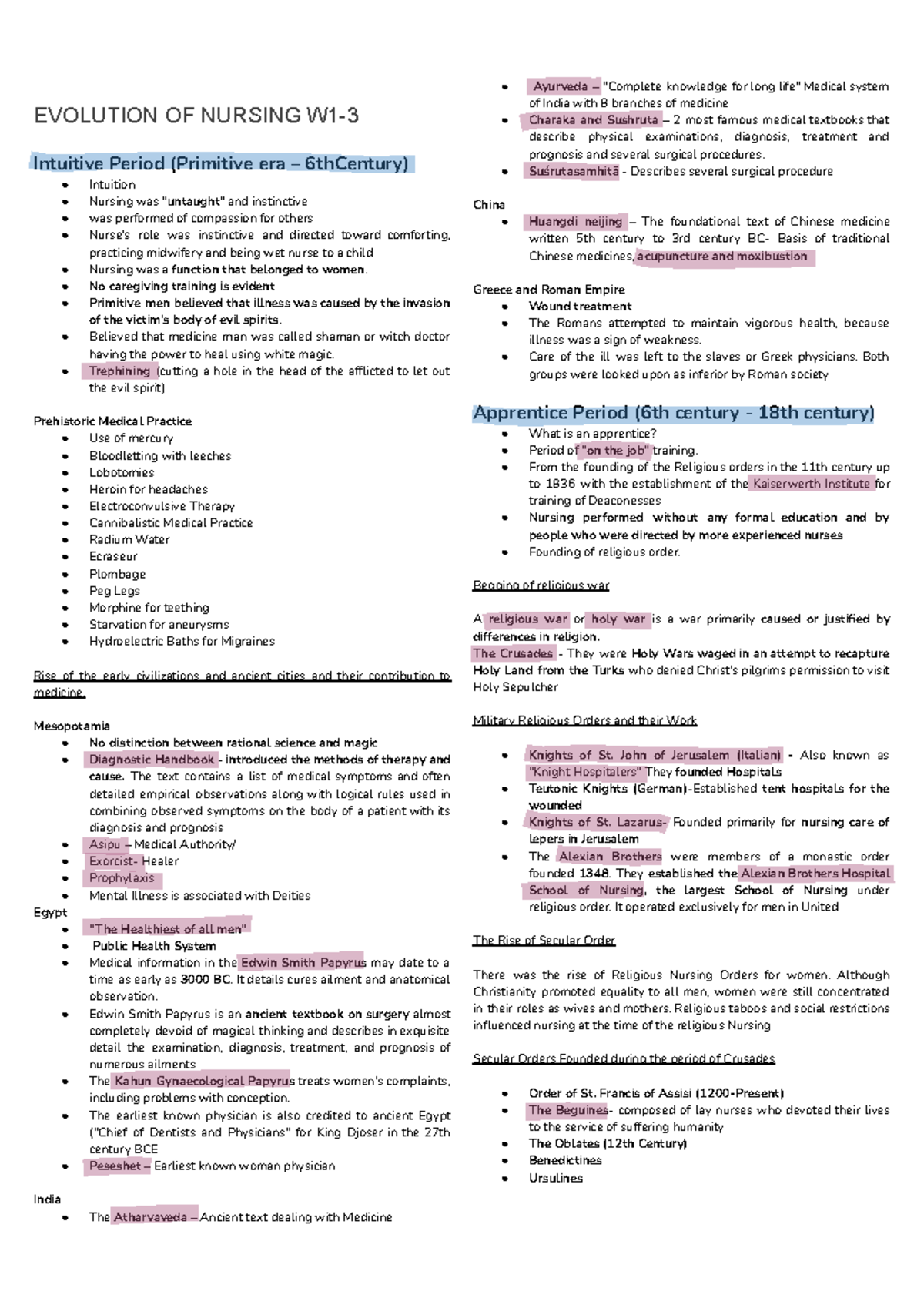 TFN-notes - prelim notes - EVOLUTION OF NURSING W1- Intuitive Period ...