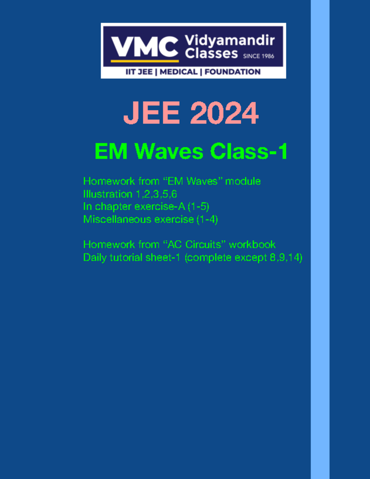 EM Wave Class - 1 (Notes) - ####### JEE 2024 EM Waves Class- Homework ...