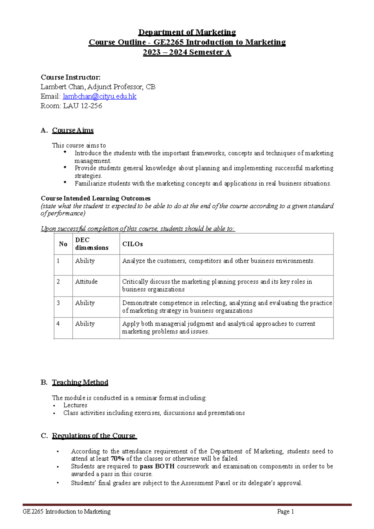 Course outline - 6th lecture - competition - Department of Marketing ...