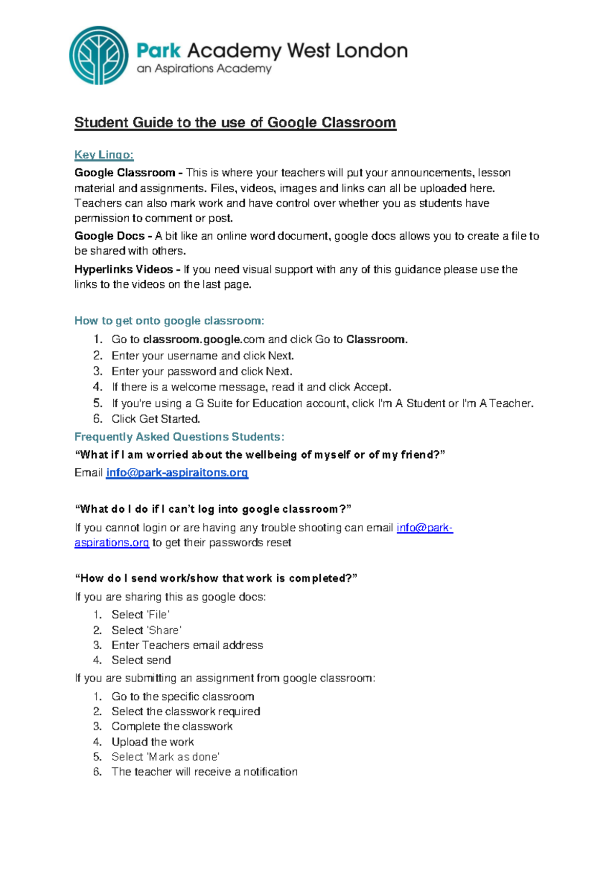 Student Guide to the use of Google Classroom - Files, videos, images ...