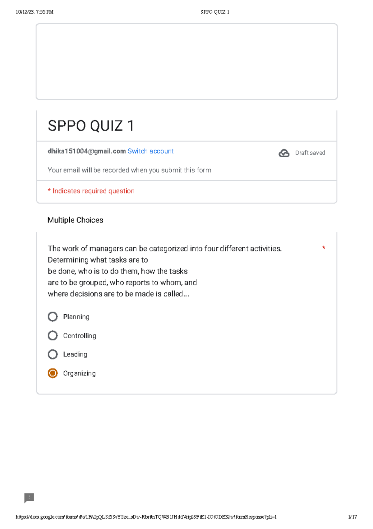 SPPO QUIZ 1abcd - Multiple Choices Planning Controlling Leading ...