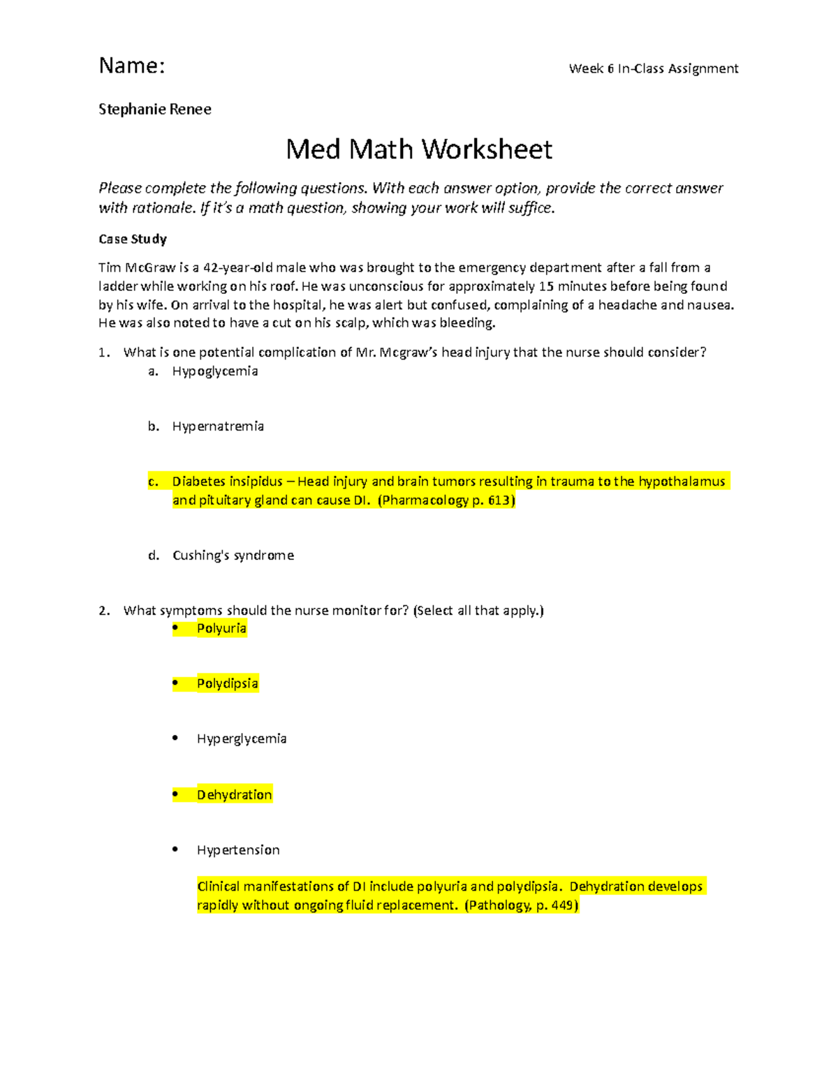 Med Math Worksheet WEEK 6 (3) - Stephanie Renee Med Math Worksheet ...
