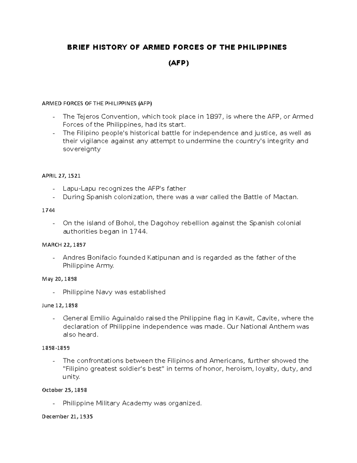 Brief History OF Armed Forces OF THE Philippines - BRIEF HISTORY OF ...