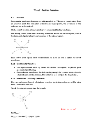 Resection Practical - Surveying Practical Report: Determining ...