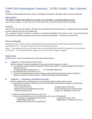 CHEM 150 Updated Tentative Study guide test IV Stroud Fall 2024 - CHEM ...