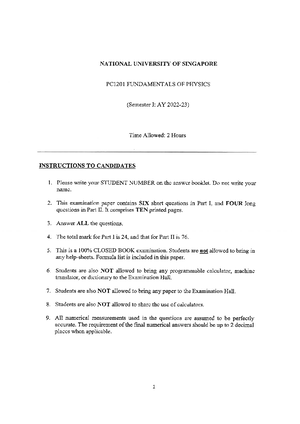 Tutorial 1 solution - 1 ####### PC1201 Fundamentals of Physics ####### Semester-1, AY2021 ...