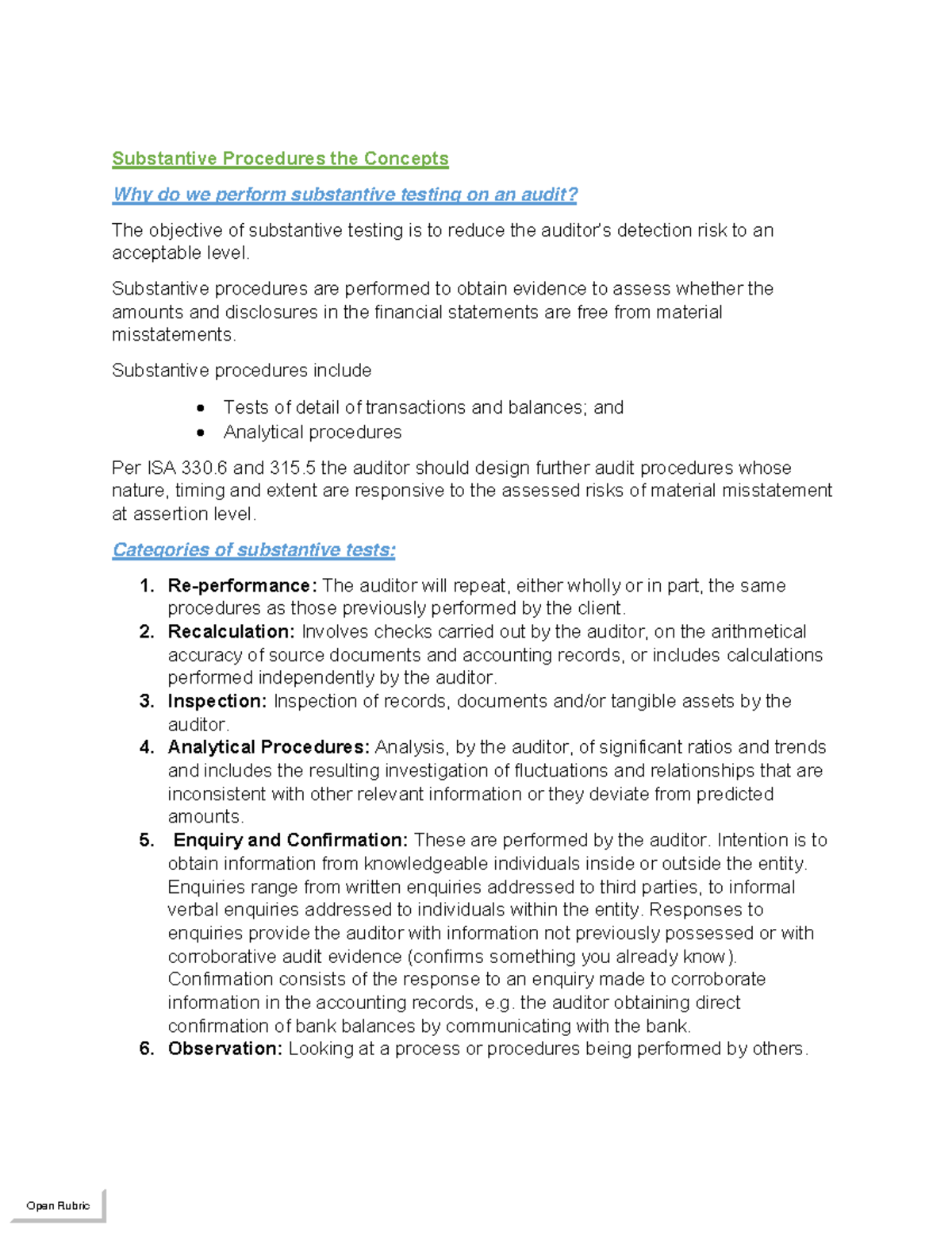 Substantive Procedures General - Substantive Procedures the Concepts ...