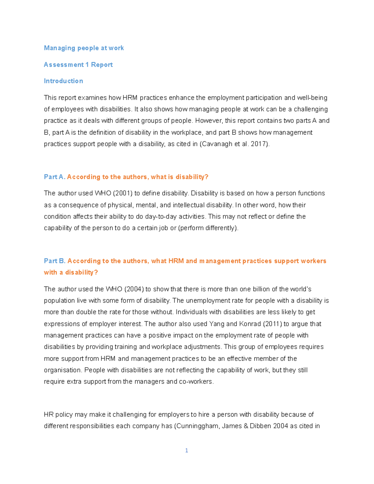 Managing people at work - Managing people at work Assessment 1 Report ...