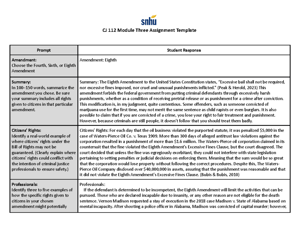 Pamela Ruggles Module 3 Assignment - CJ 112 Module Three Assignment Template Prompt Student ...