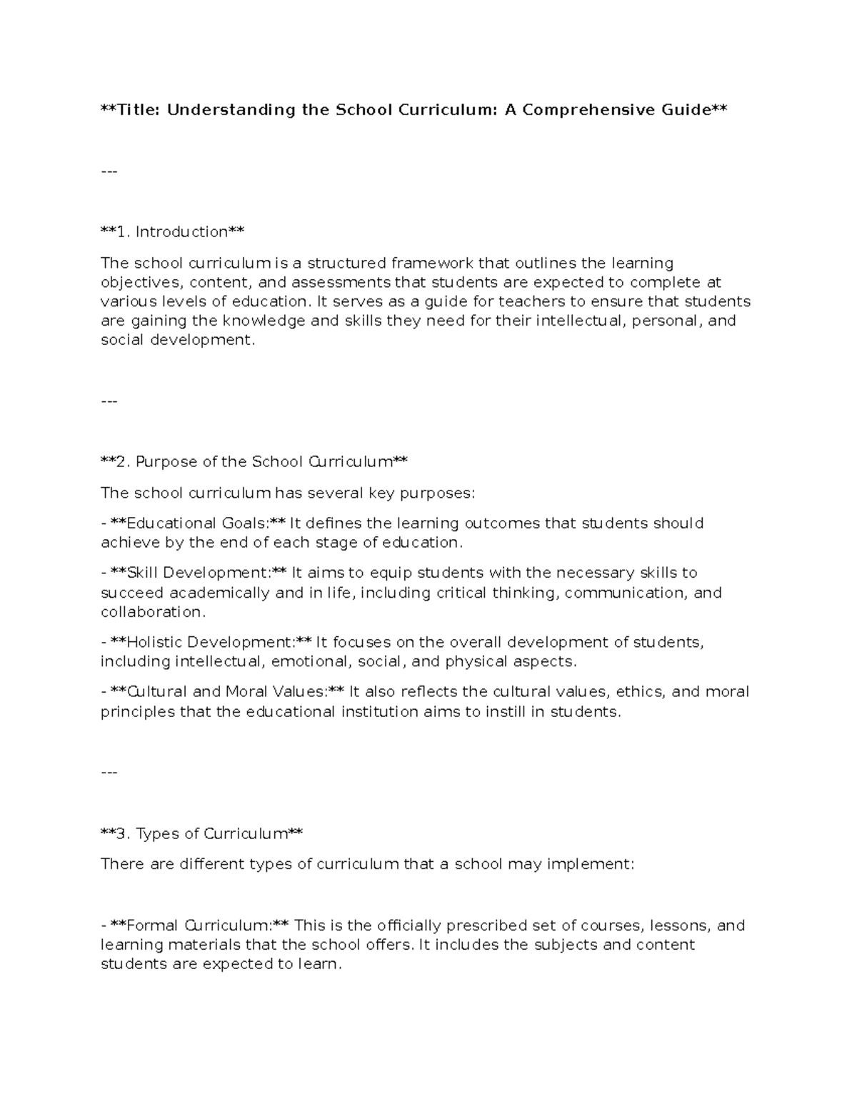 Understanding School Curriculum - Title: Understanding the School ...
