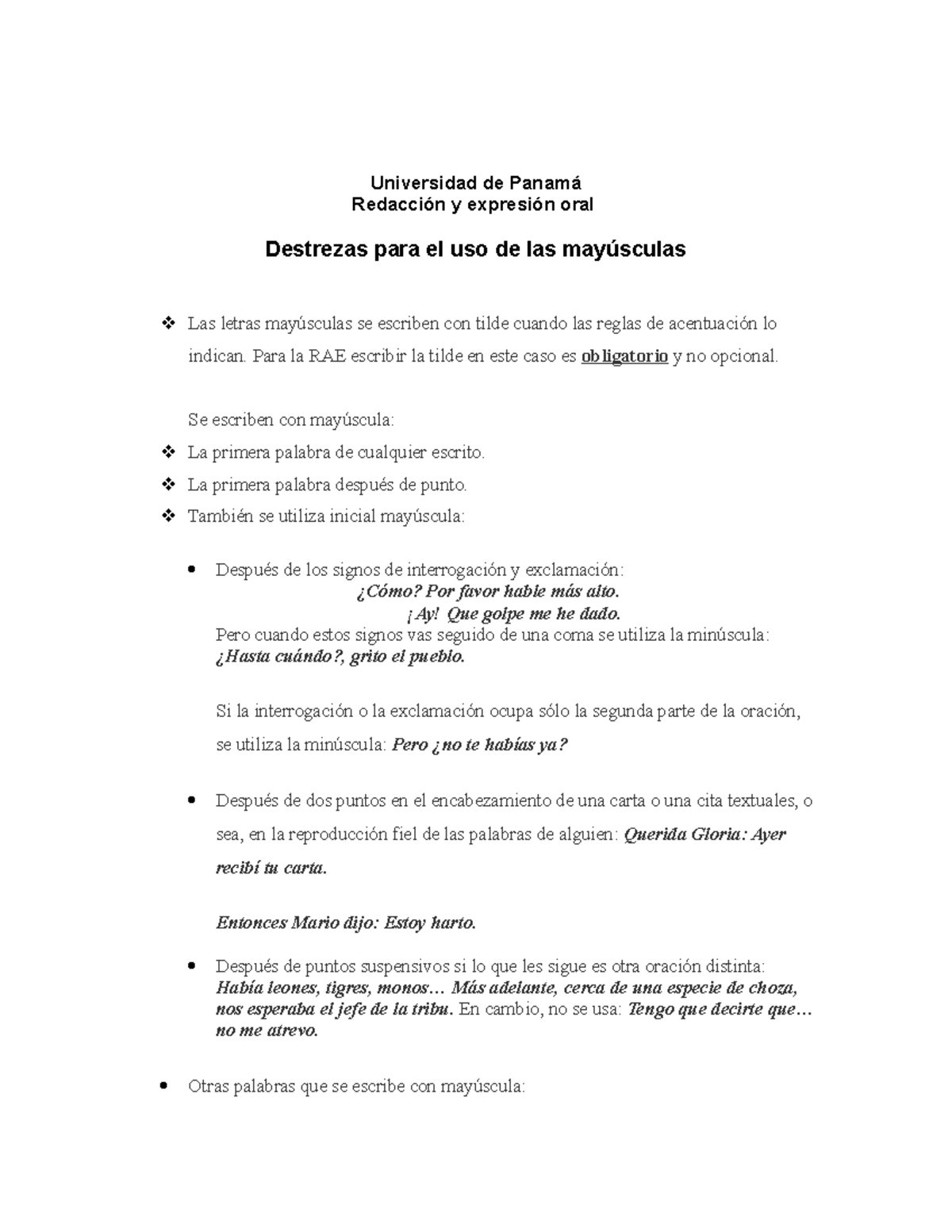 Uso de la mayúscula 2022 - Universidad de Panamá Redacción y expresión ...