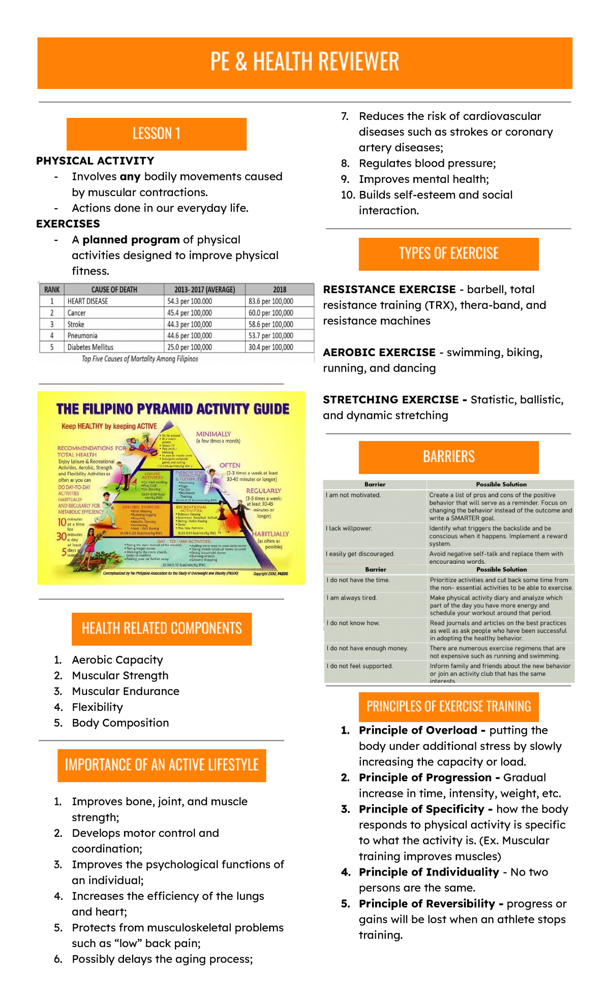 PE- Health- Reviewer - PHYSICAL ACTIVITY Involves any bodily movements ...