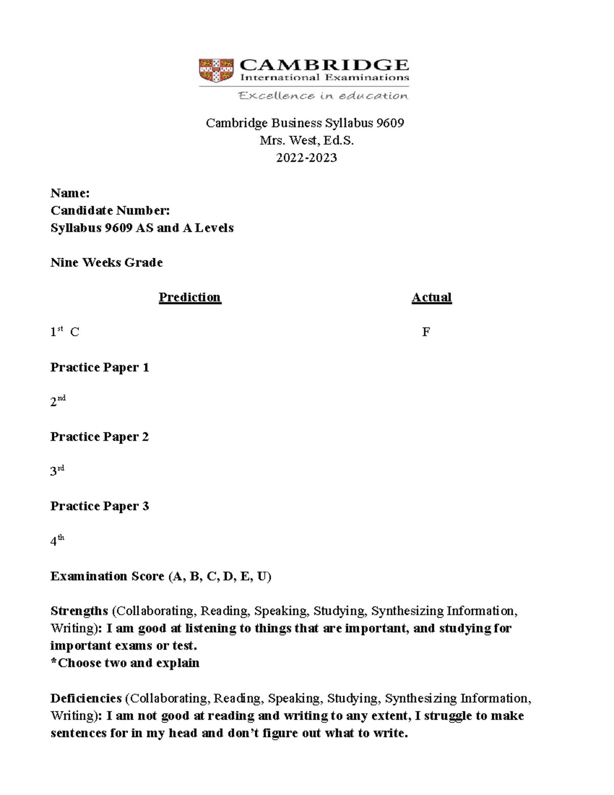 Cambridge Data Form West 2022 thru 2023 - Cambridge Business Syllabus ...