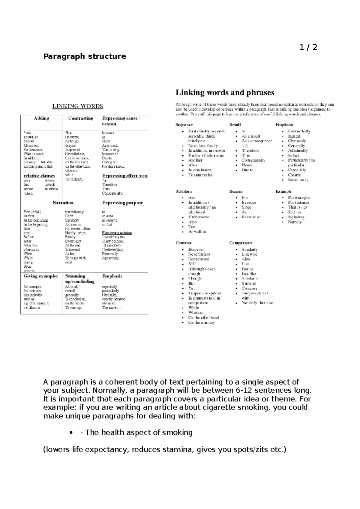 Engelsk t v21 - 1 / 2 Paragraph structure A paragraph is a coherent ...
