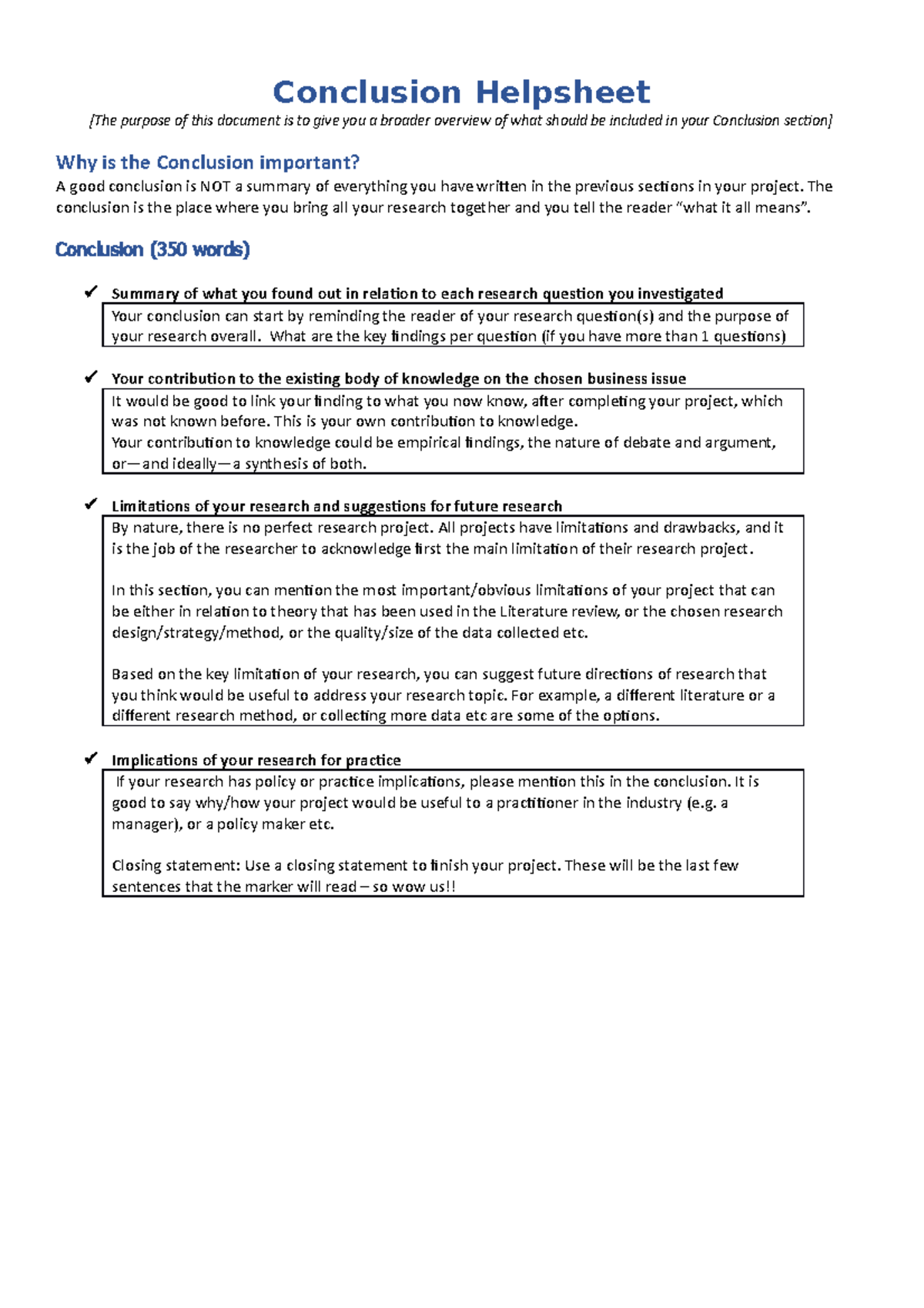 Conclusion Helpsheet - Conclusion Helpsheet [The purpose of this ...