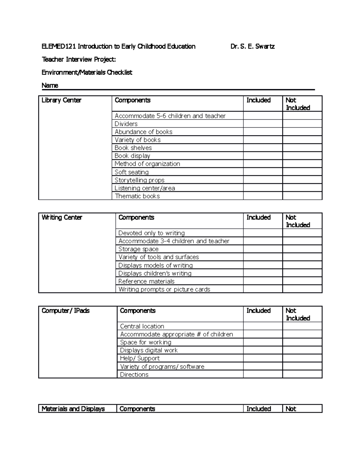 E Lemed 121-TIP-Environment Materials Checklist-2 - ELEMED 121 ...