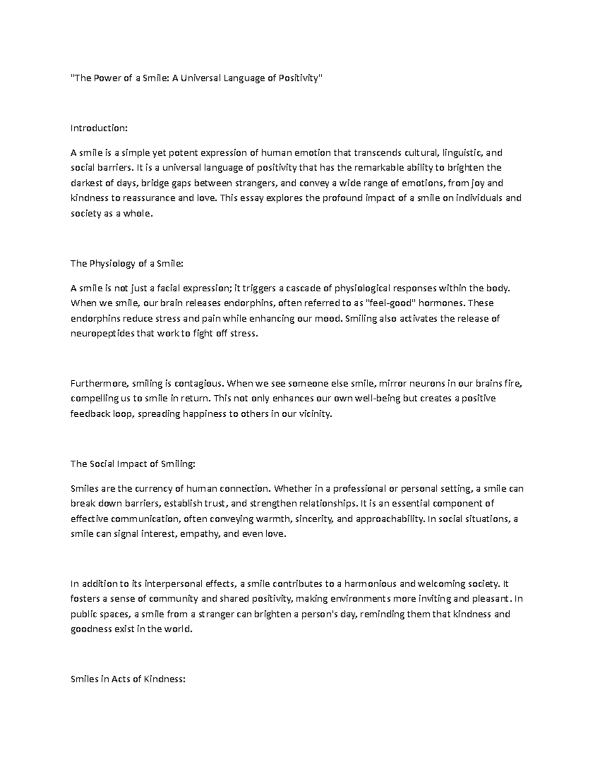 Simple essay for beginner 1 - "The Power of a Smile: A Universal ...