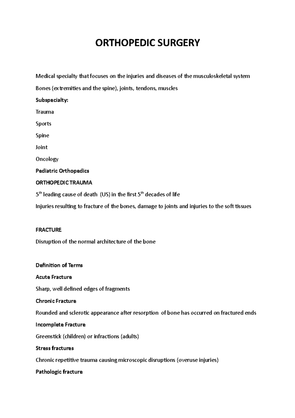 Orthopedic Surgery - Lecture notes 45 - ORTHOPEDIC SURGERY Medical ...