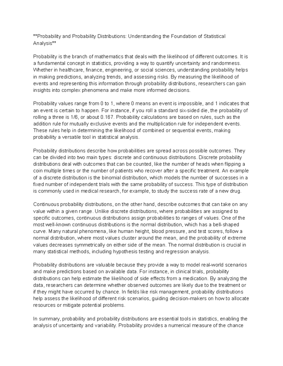 Probability and Probability Distributions Understanding the Foundation of Statistical Analysis ...