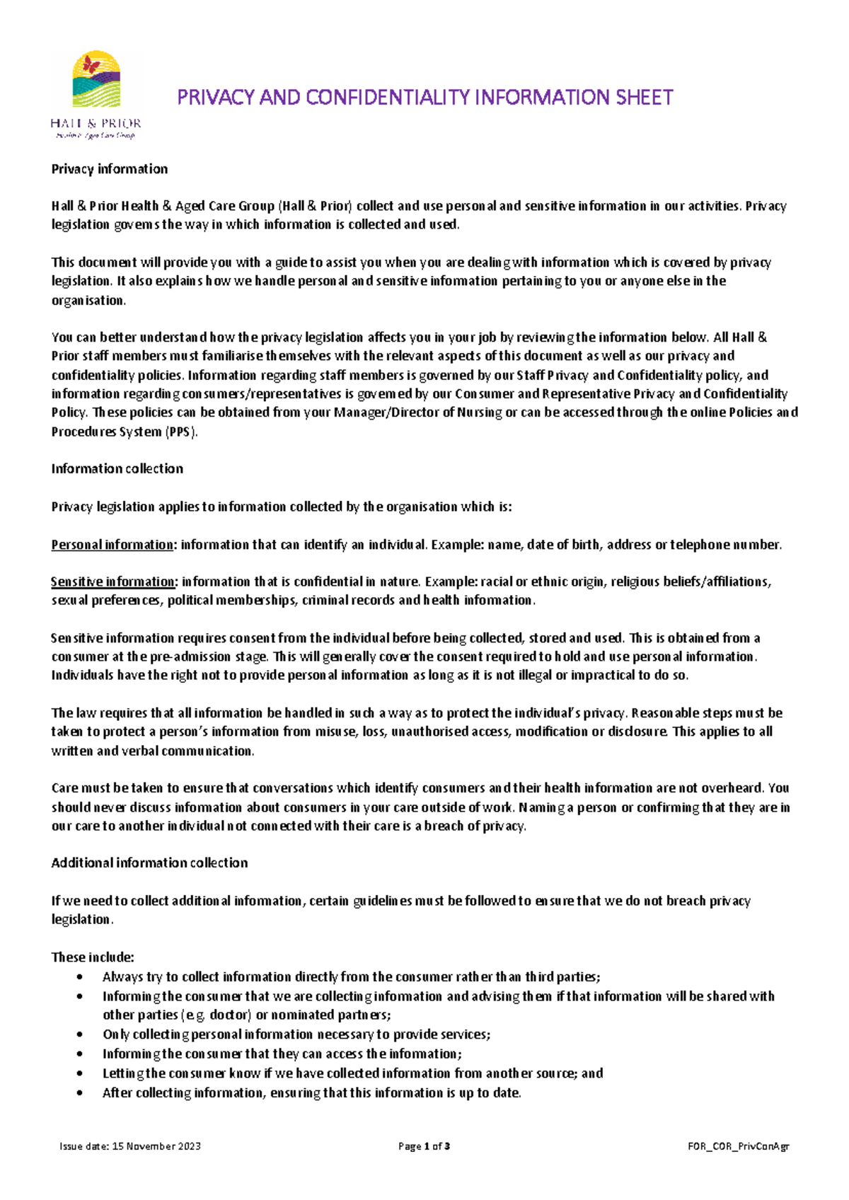 H&P Privacy and Confidentiality Acknowledgement Form - PRIVACY AND ...