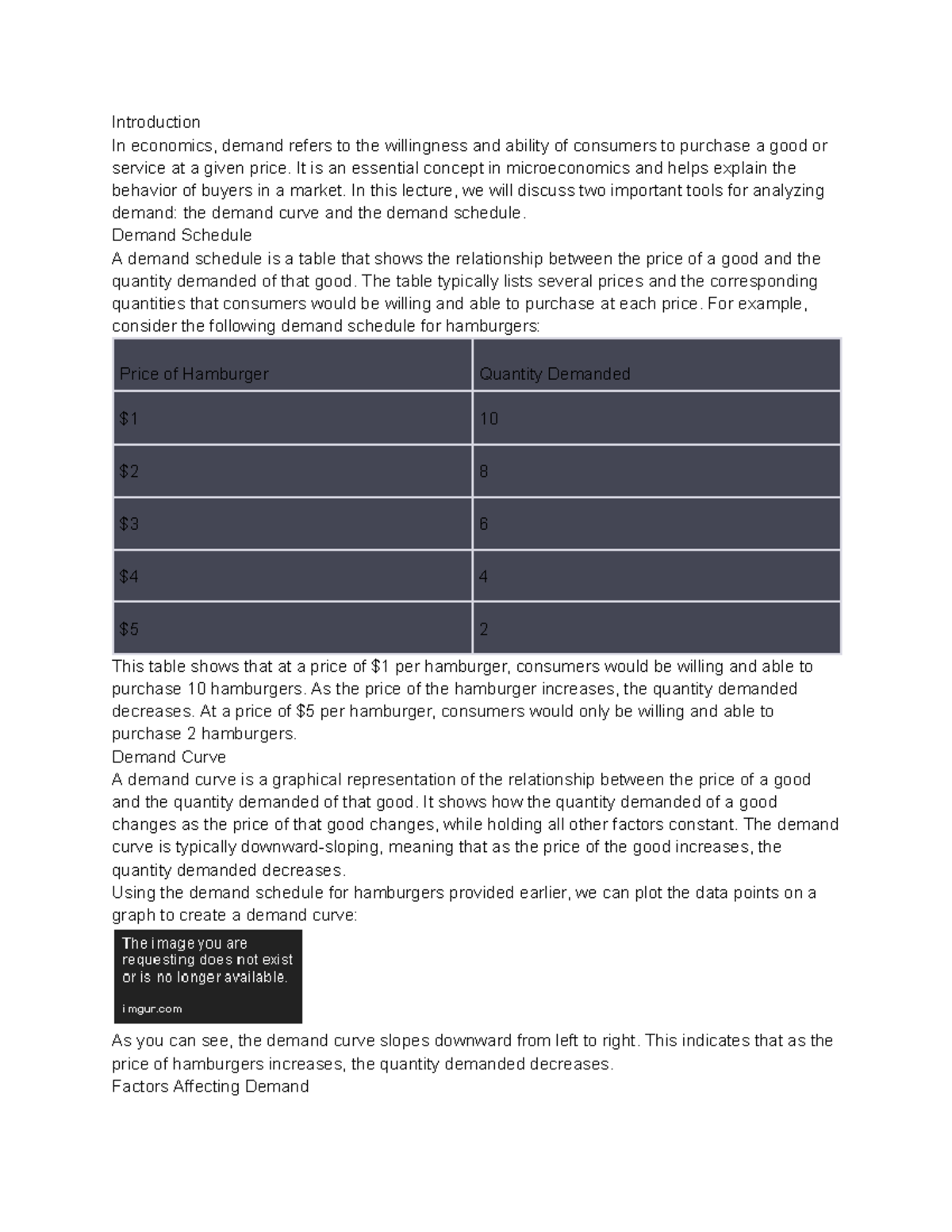Econ101 Lecture Notes 2 Introduction In Economics Demand Refers To The Willingness And