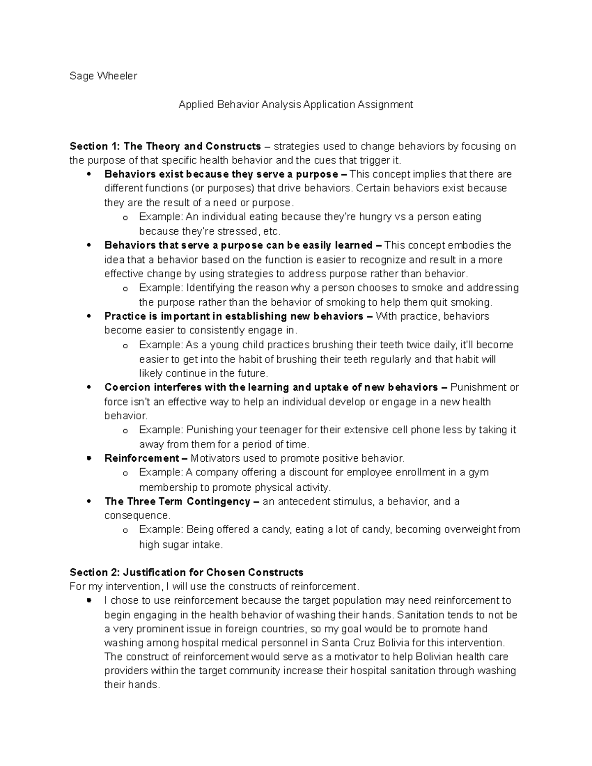 ABA Application Assignment - Sage Wheeler Applied Behavior Analysis Application Assignment ...