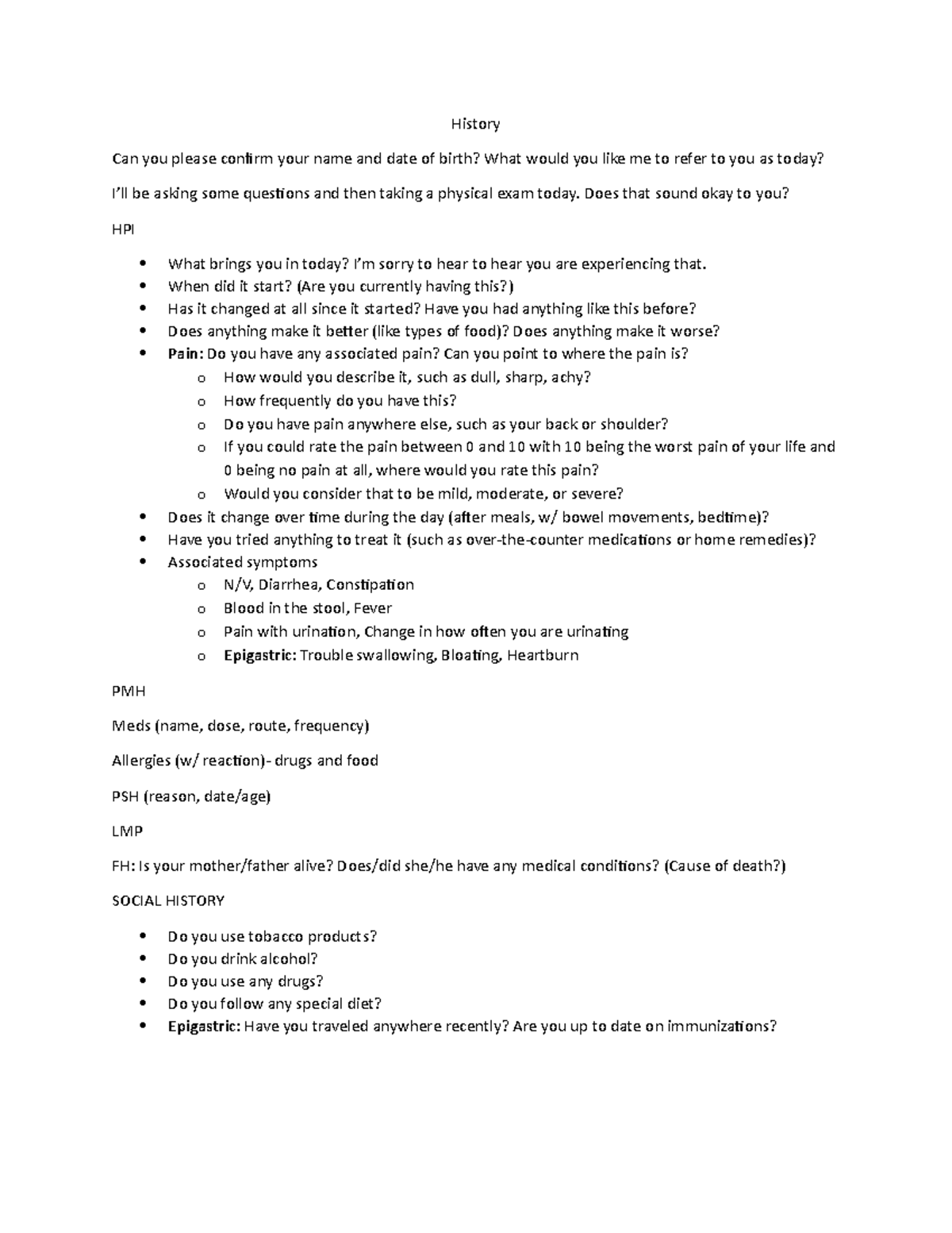 GI Standardized Patient Encounter (SP) - History Can you please confirm ...