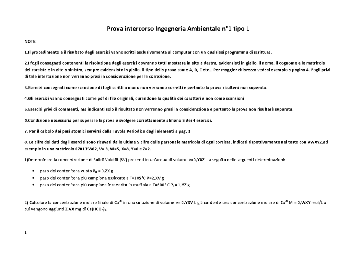 Traccia 1 Tipol ING - TRACCE 1-2-3 ELABORATI INGNEGNERIA AMBIENTALE ...