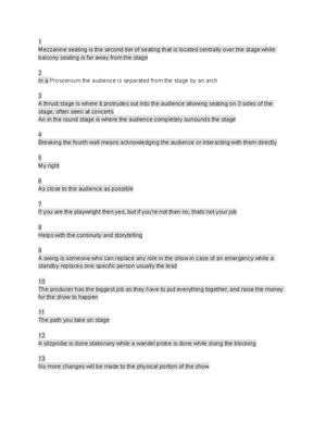 Basic Theatre Vocabulary Questionnaire - 6 NAME