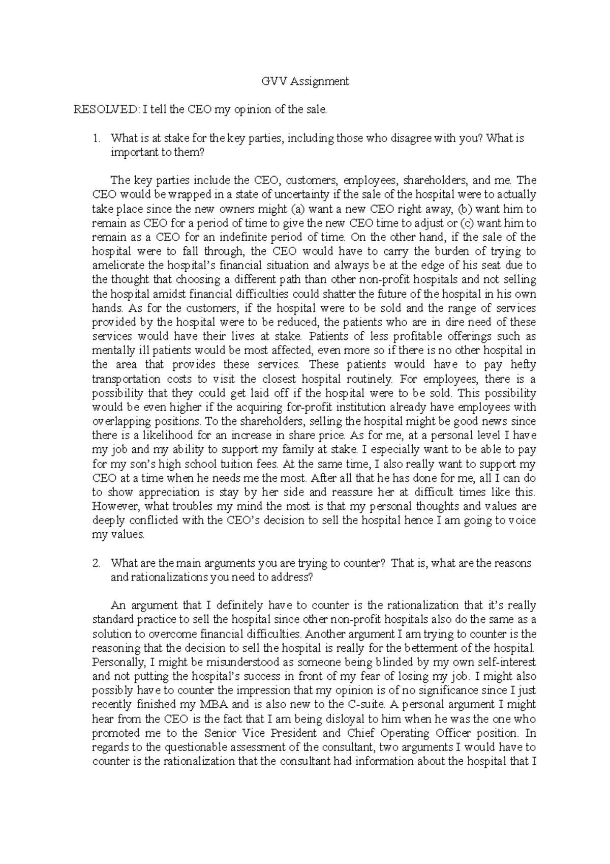 GVV (Giving Voice to Values) Assignment - GVV Assignment RESOLVED: I ...