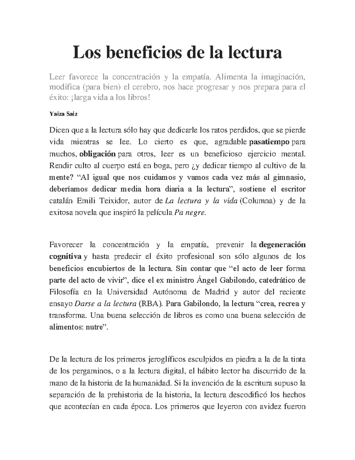 LT EOE I Los beneficios de la lectura - Los beneficios de la lectura ...