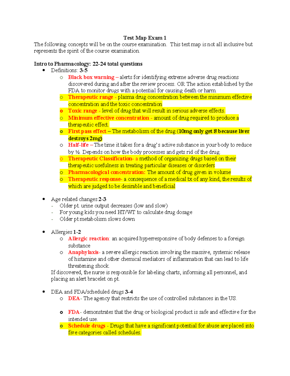 Pharm test map 1 - test map - Test Map Exam 1 The following concepts ...