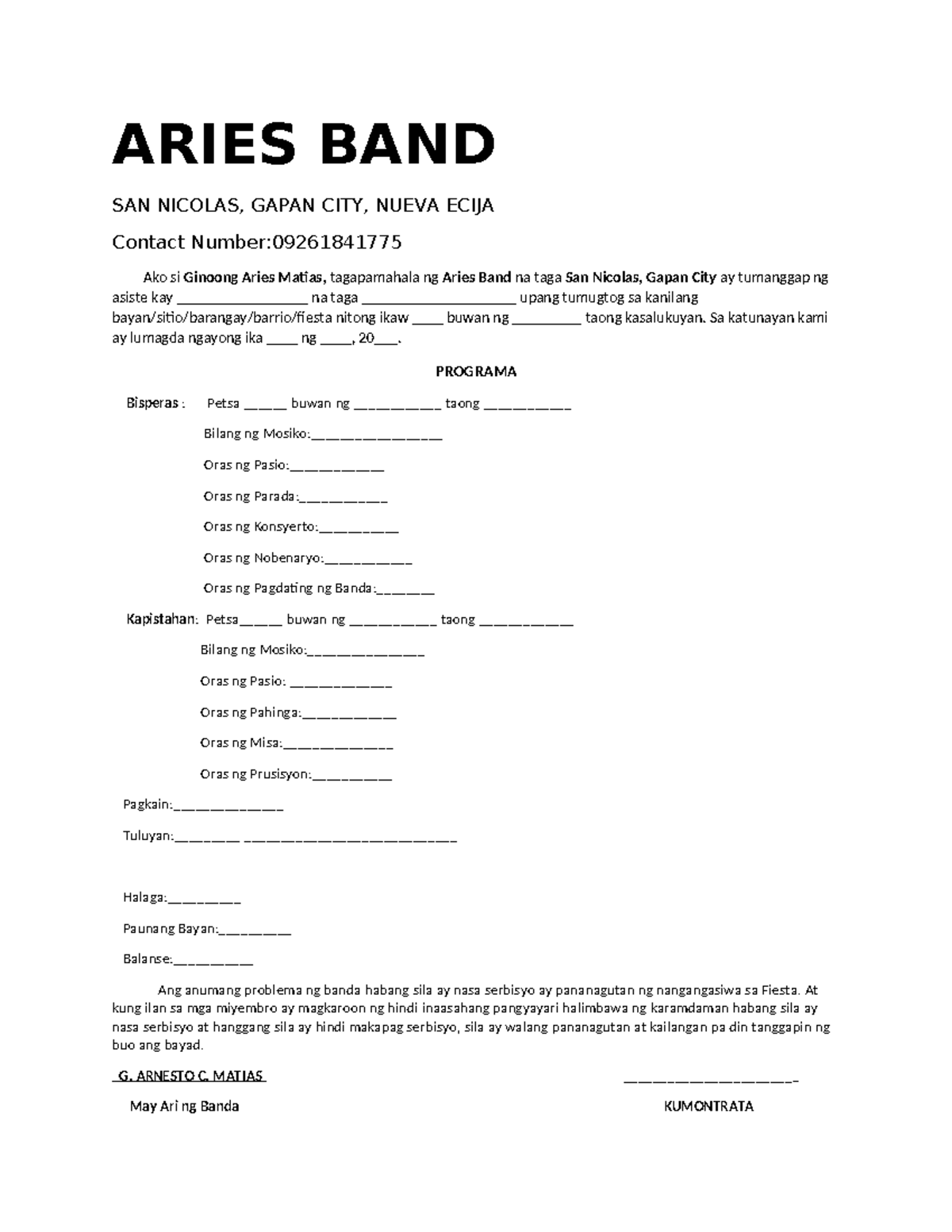 Aries Band - for you always - ARIES BAND SAN NICOLAS, GAPAN CITY, NUEVA ...