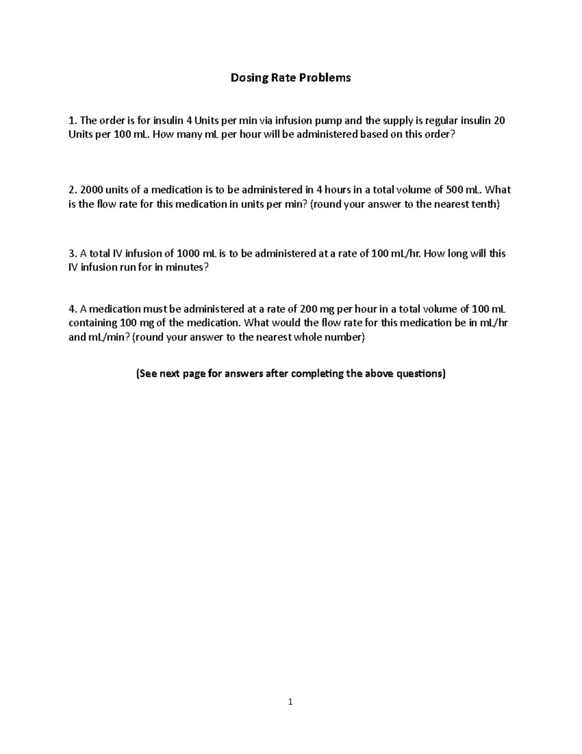 MATH14310- Module 3 practice problems - Dosing Rate Problems The order ...