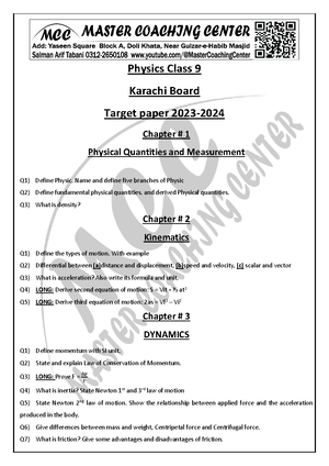 Physics notes chapter - Physics Class 10 Karachi Board Target paper ...