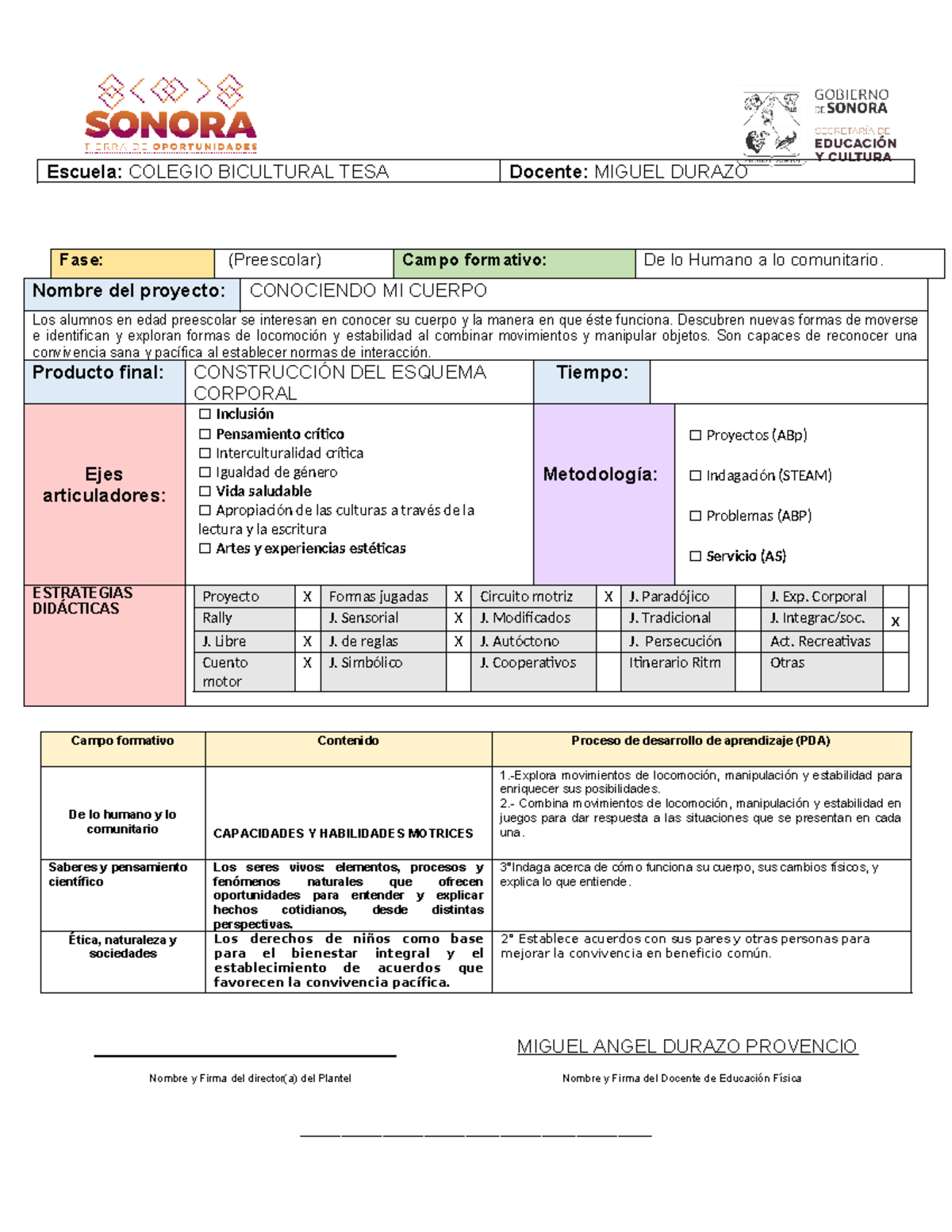 Planes Preescolar - DDDD - Escuela: COLEGIO BICULTURAL TESA Docente ...