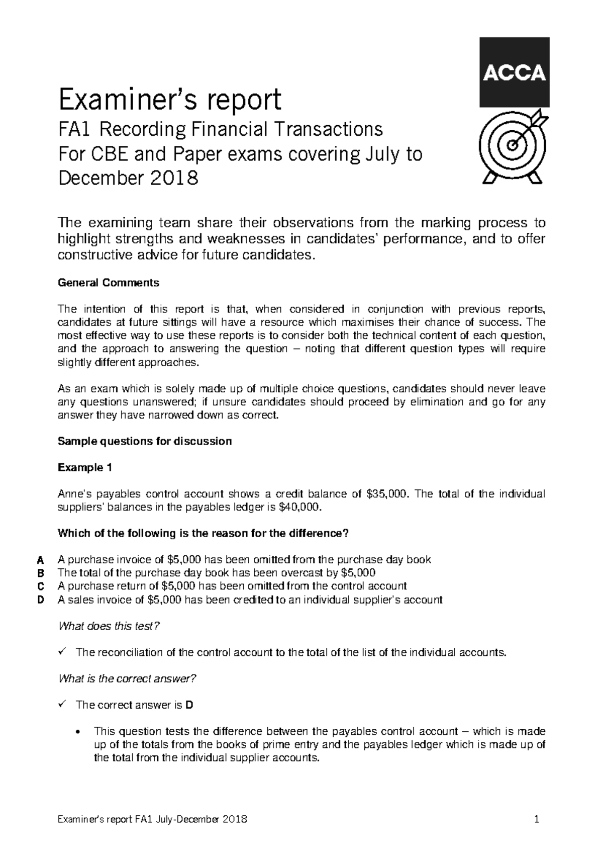 Fa1 examreport july dec18 - Examiner’s report FA1 Recording Financial ...